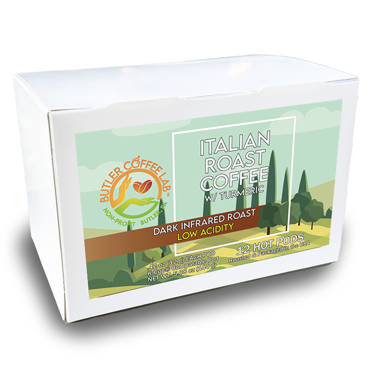 Italian Roast Coffee w/Turmeric - 12 Pod Box – Butler Coffee Lab